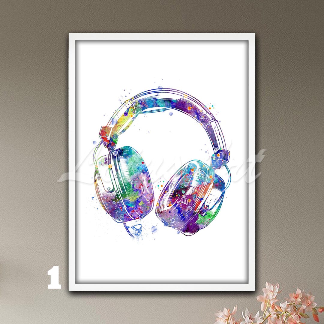 Headphones Wall Art Watercolor Print Music Room Decor DJ Poster ...