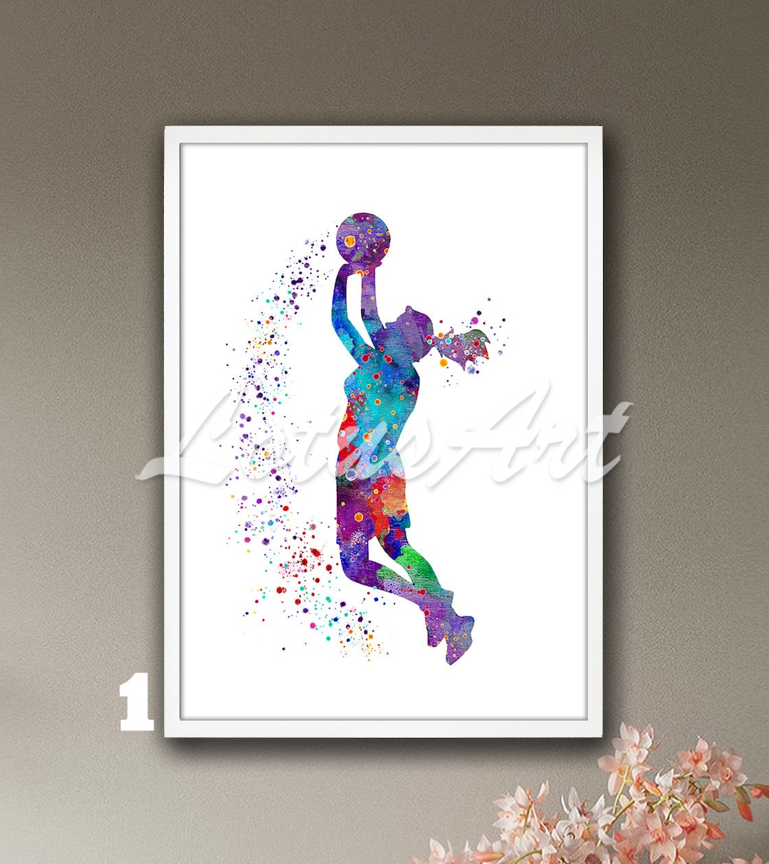 Girl Basketball Wall Art Watercolor Framed Print Sports Poster Girls ...