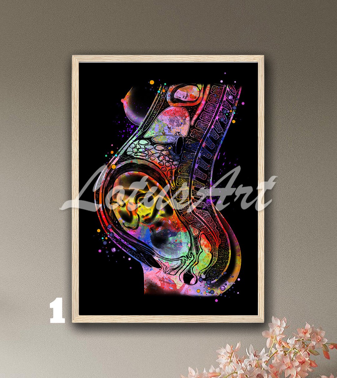 Pregnancy Wall Art Black Background Framed Watercolor Print Expect Baby ...