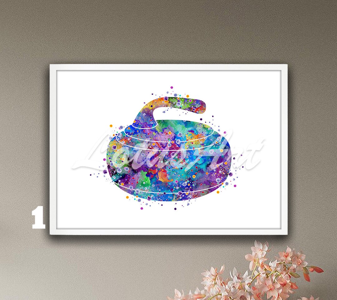 Watercolor Curling Stone Print: Winter Sports Wall Art - Etsy