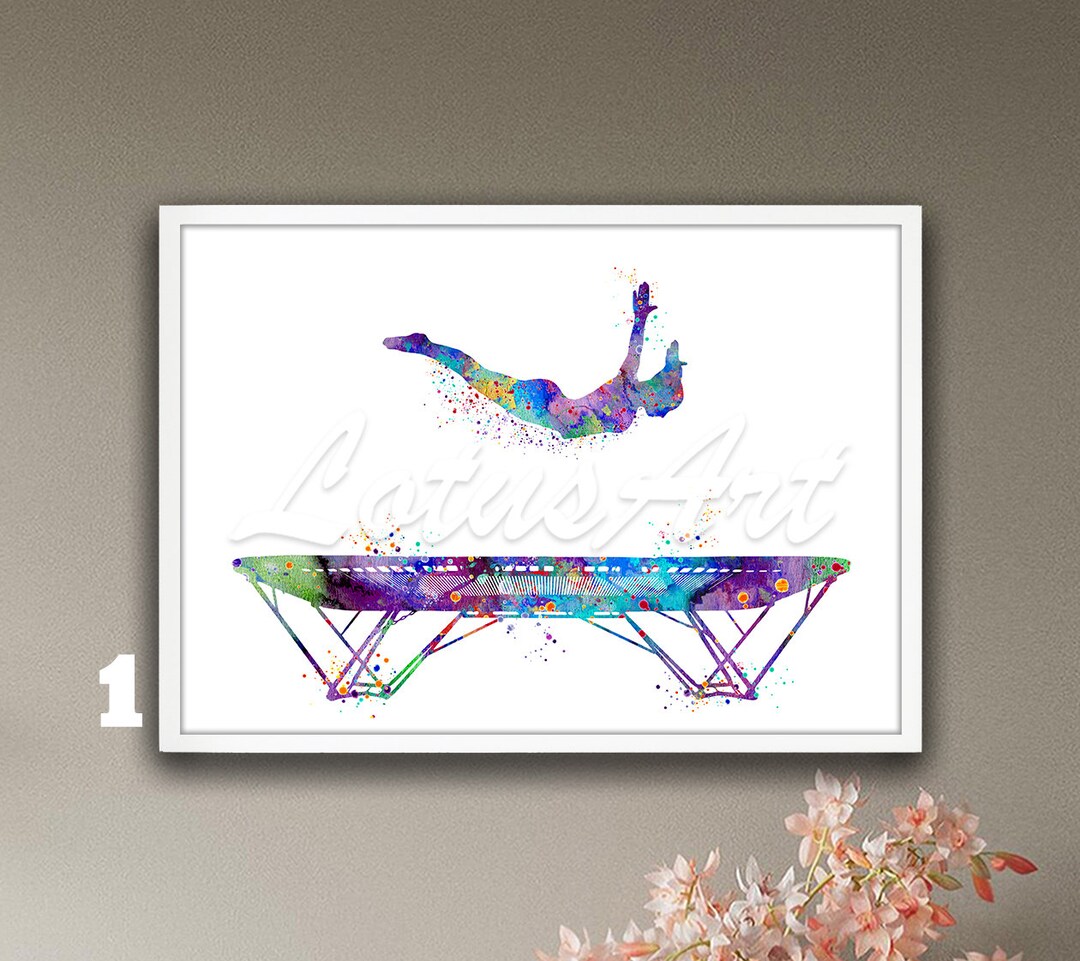Girl Trampoline Athlete Wall Art Watercolor Print Gymnast Sports Wall ...