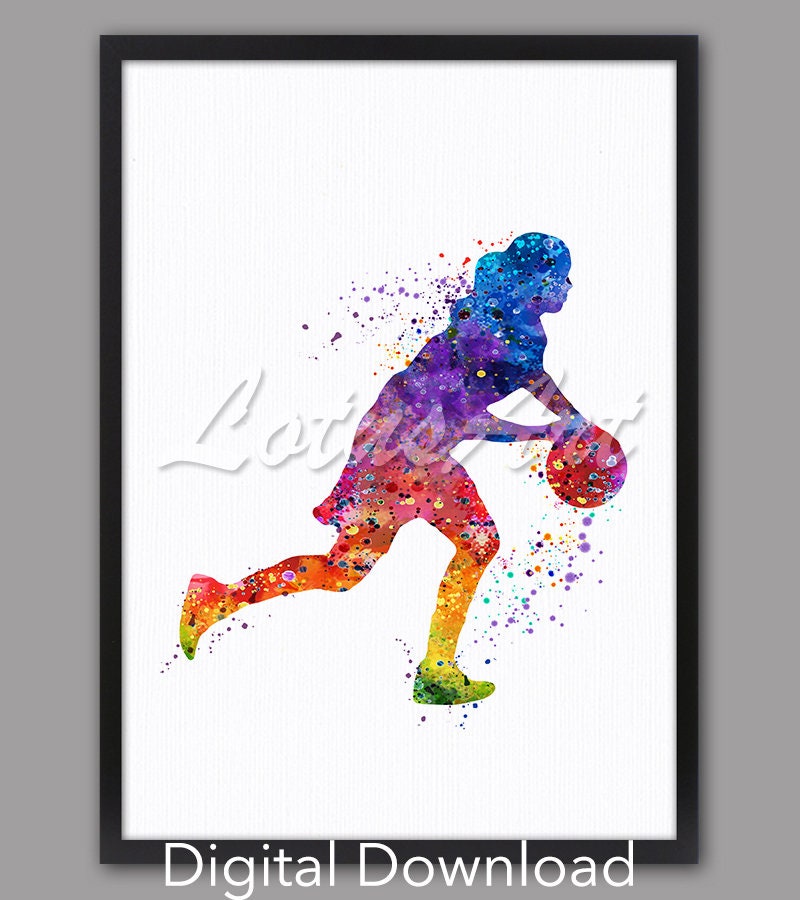 Girl Basketball Watercolor Art Print: Colorful Sports Decor (digital ...