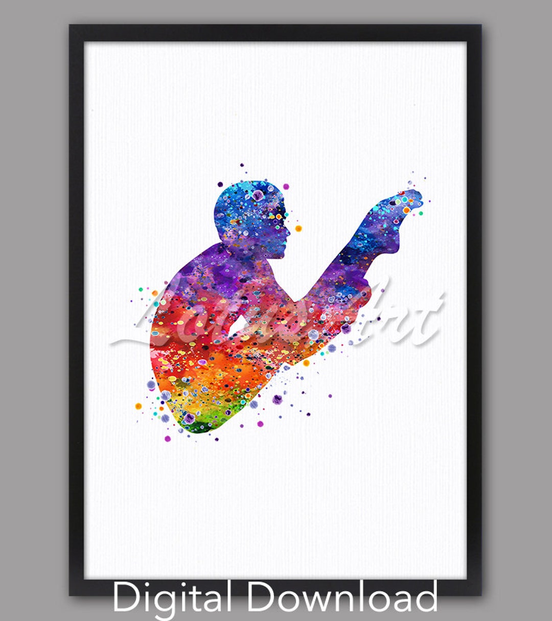 DIGITAL DOWNLOAD Springboard Diving Art Watercolor Print Boy Diver ...
