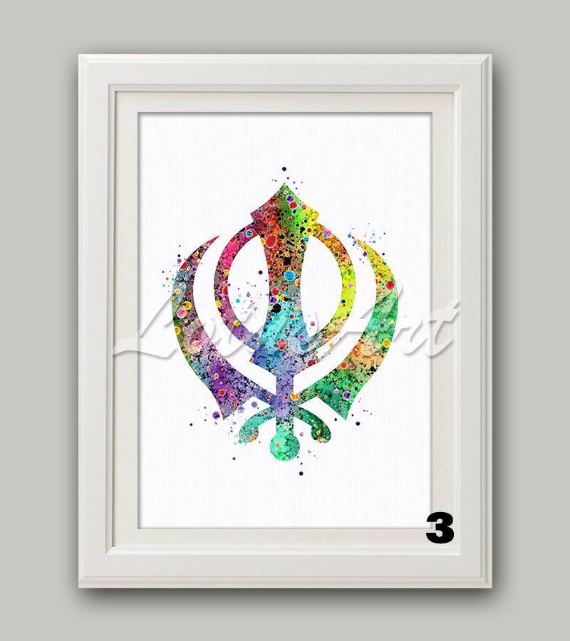 Khanda Symbol Watercolor Wall Art Print Meditation Yoga Studio | Etsy