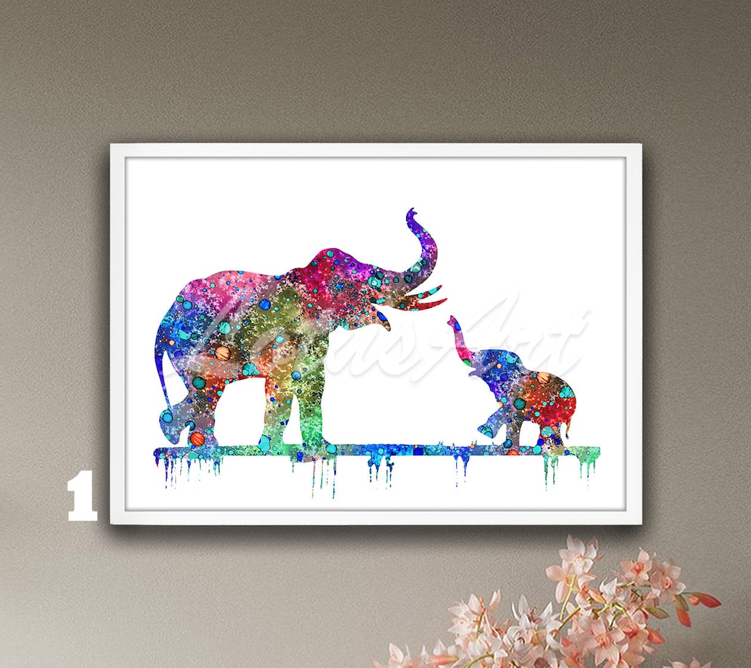 Mom and Baby Elephant Watercolor Wall Art Framed Print - Etsy