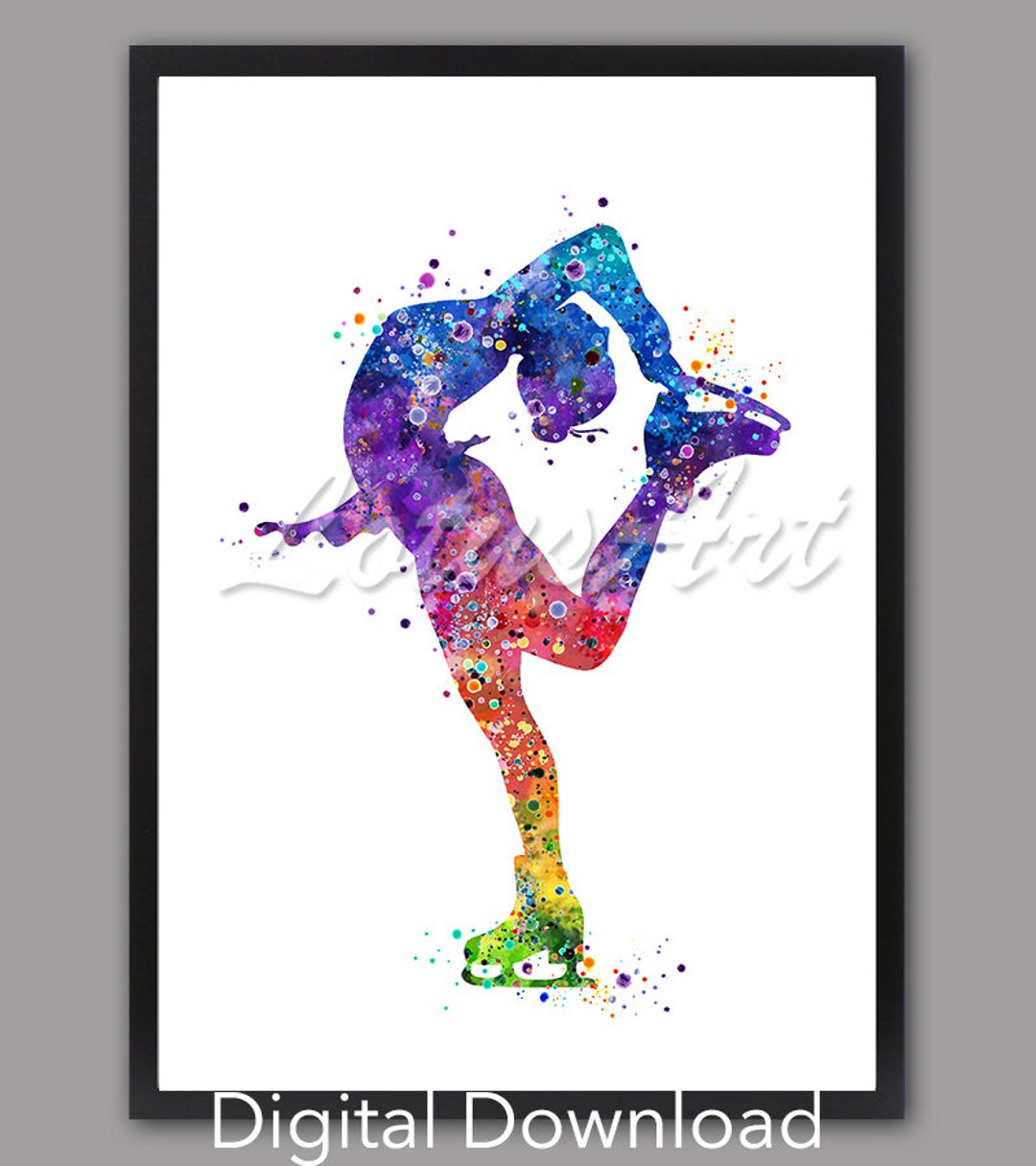 DIGITAL DOWNLOAD Girl Ice Skating Watercolor Print Winter Sports Wall ...