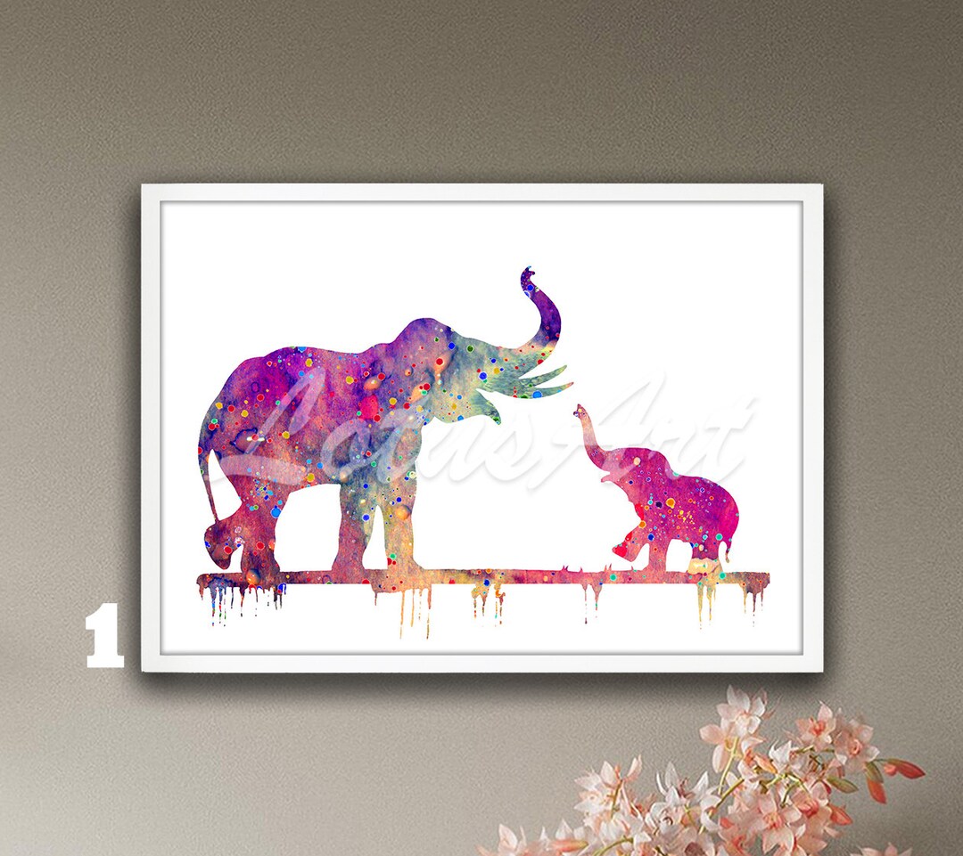Mom and Cute Baby Elephant Watercolor Wall Art Framed Print - Etsy