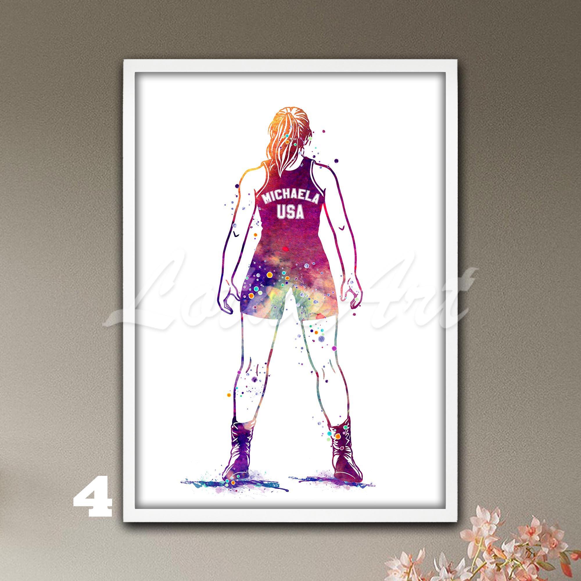 Personalized Wrestling Girl Watercolor Poster: Custom Name & Country ...