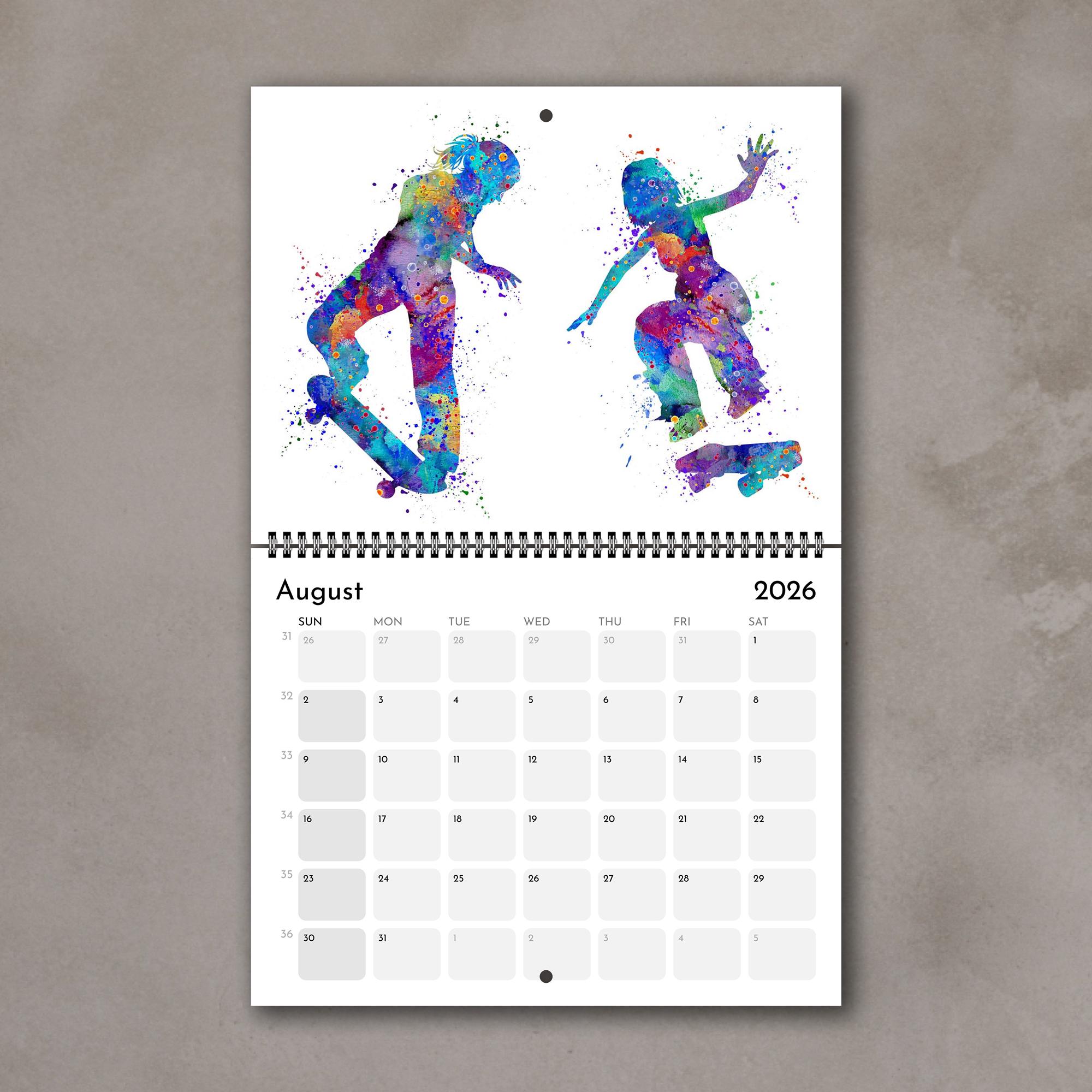 2026 Sports Calendar: Watercolor Athlete Wall Art Planner - Etsy Canada