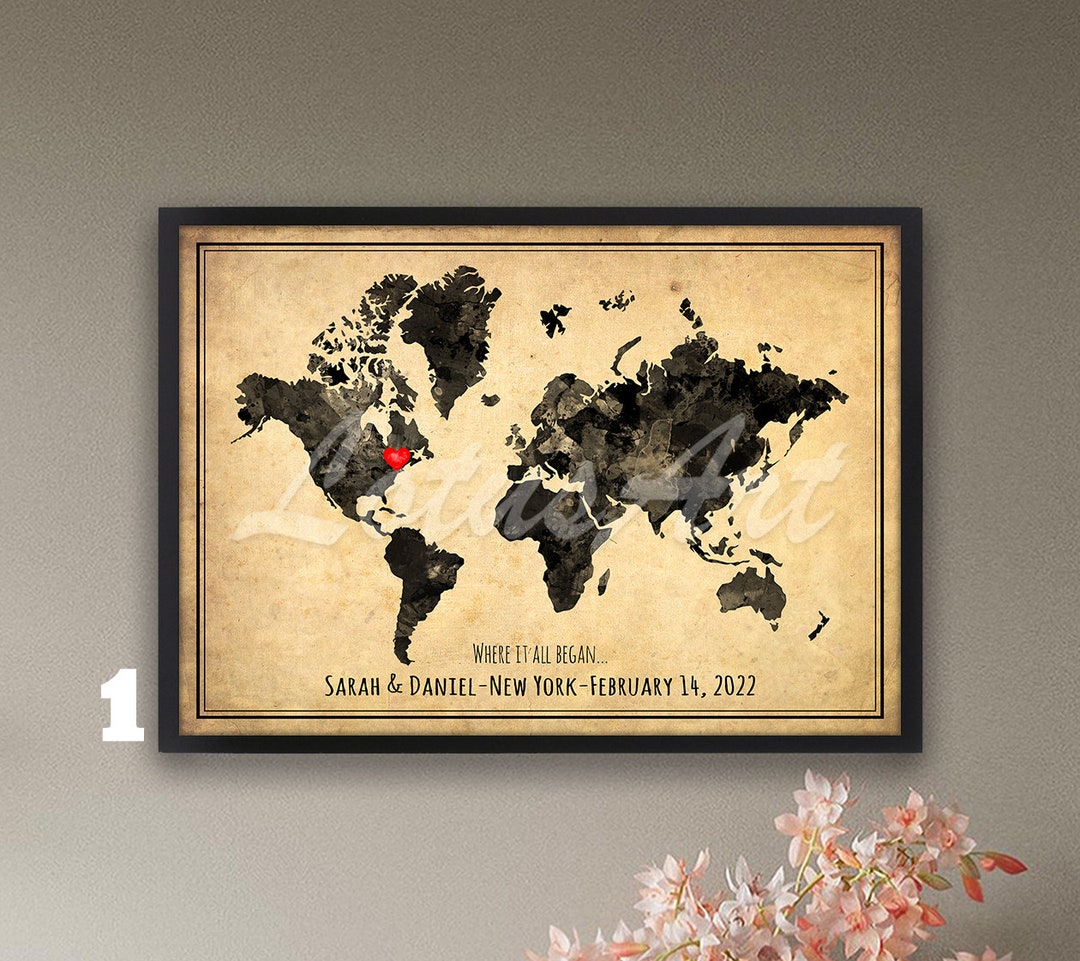 Custom World Map Where It All Began Wall Art Poster We Met Here Home ...