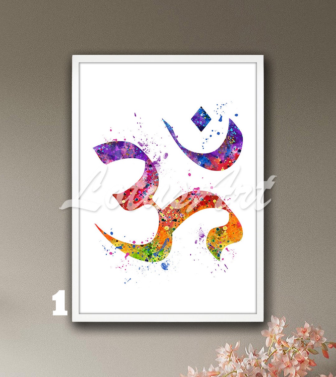 Ohm Symbol Art Decor Yogi Zen Poster Yoga Painting Watercolor Print ...
