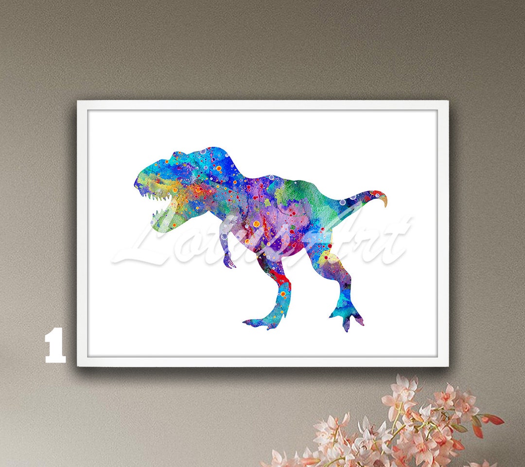 Dinosaur T-rex Wall Art Watercolor Print Nursery Decor - Etsy