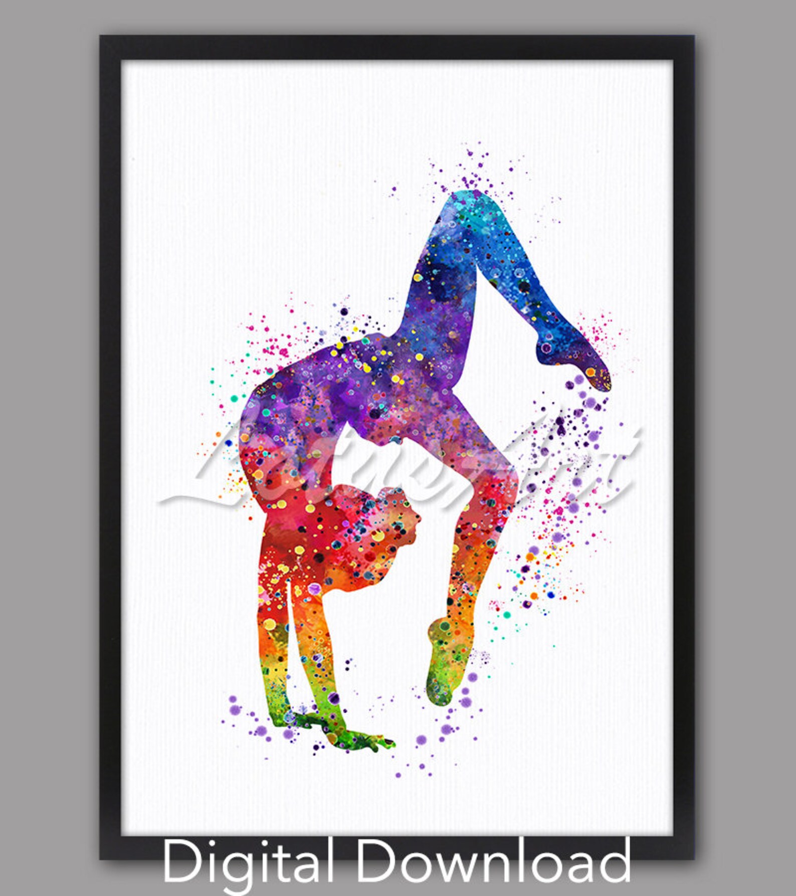 Gymnastics Watercolor Art Print: Tumbling Girl's Room Decor (digital ...