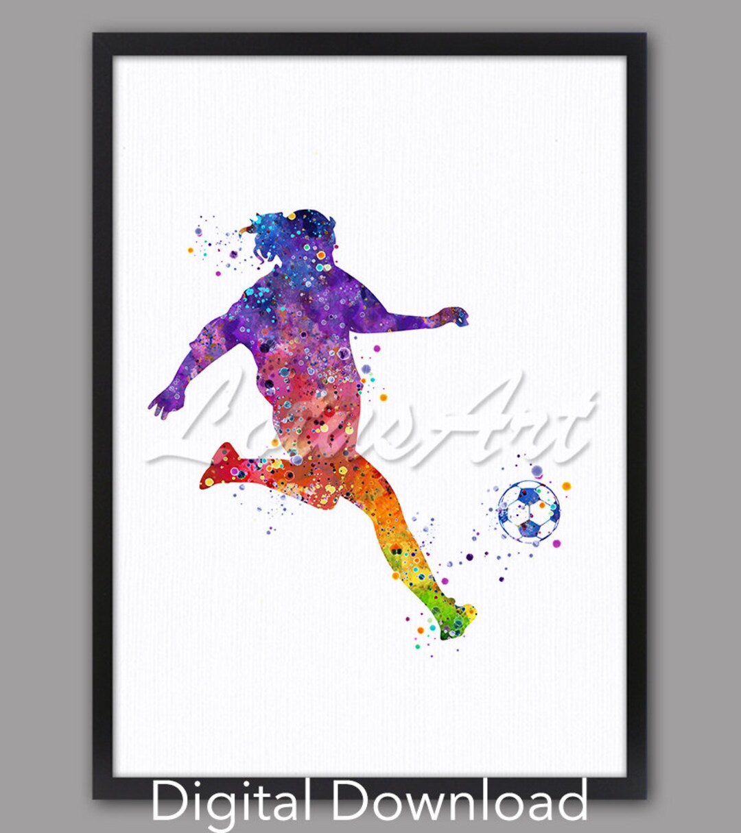 Soccer Player Print Football Watercolor Sports Poster Nursery Art Girls ...