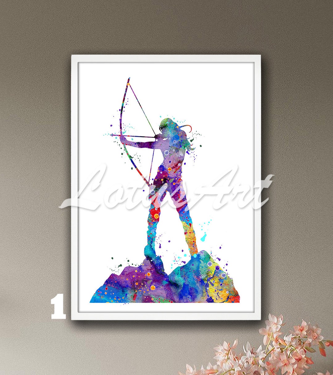 Archery Girl Wall Art Framed Watercolor Print Sports Colorful Poster ...