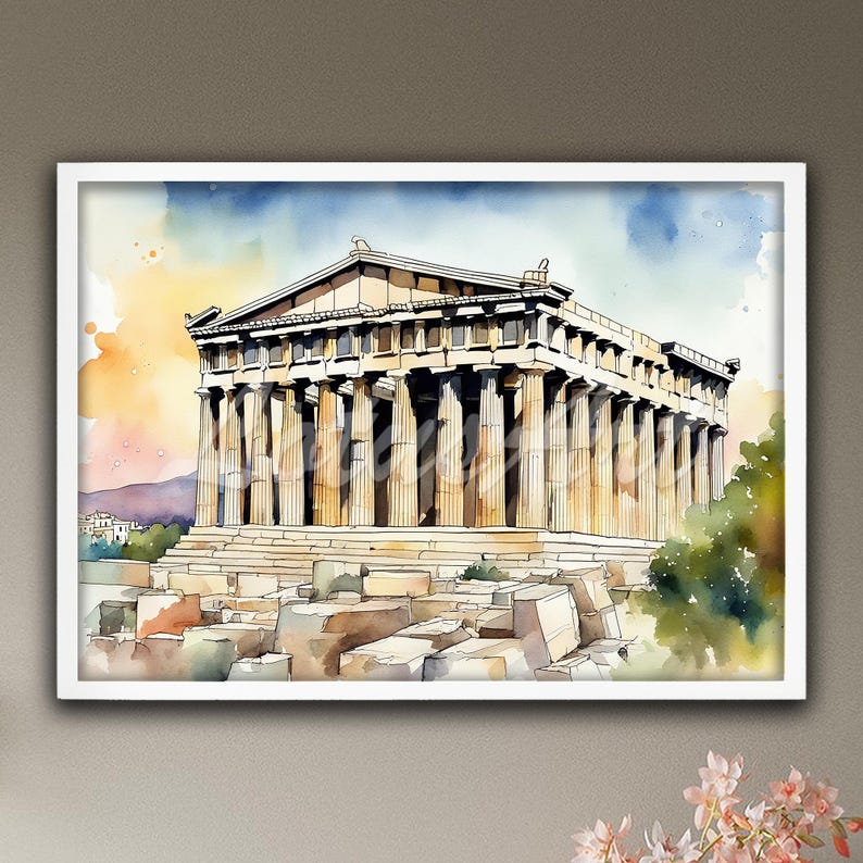 Acropolis of Athens Watercolor Art Print: Parthenon Architecture Home ...