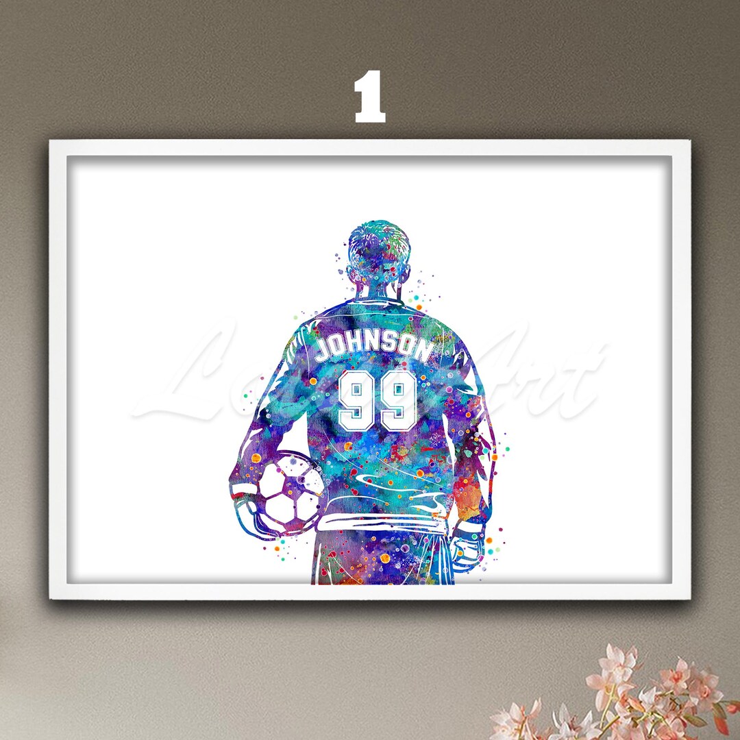 Boy Soccer Goalkeeper Wall Art Player Football Watercolor Print ...