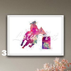 Girl Barrel Racing Wall Art Framed Watercolor Print Cowboy Rodeo ...