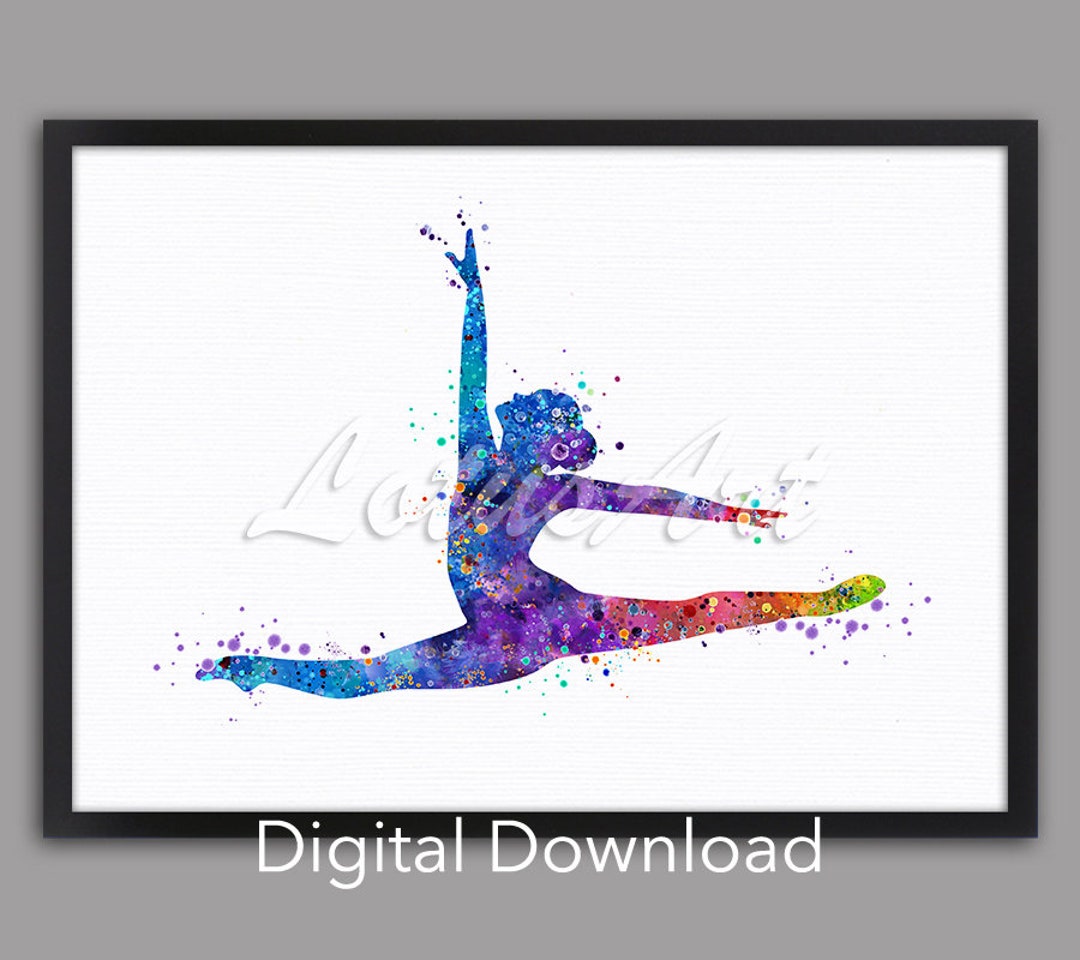 Gymnastics Tumbling Art Print: Watercolor Sports Poster (digital ...