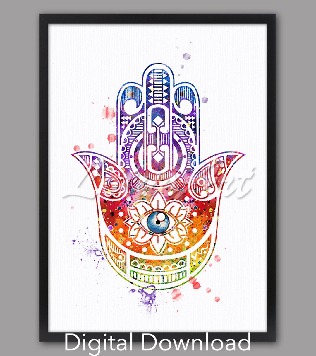 Hamsa Hand Art Watercolor Print Illustration Protective Hand Art Poster ...