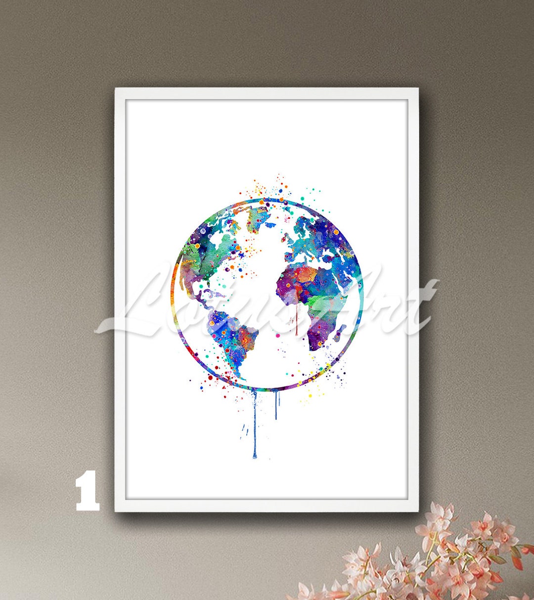 World Map Wall Art Planet Earth Watercolor Print Illustration Travel ...
