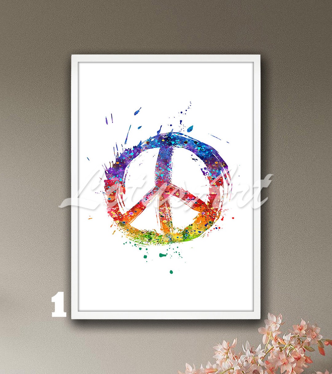 Peace Sign Art Watercolor Home Decor Painting Wedding Gift Poster Urban ...