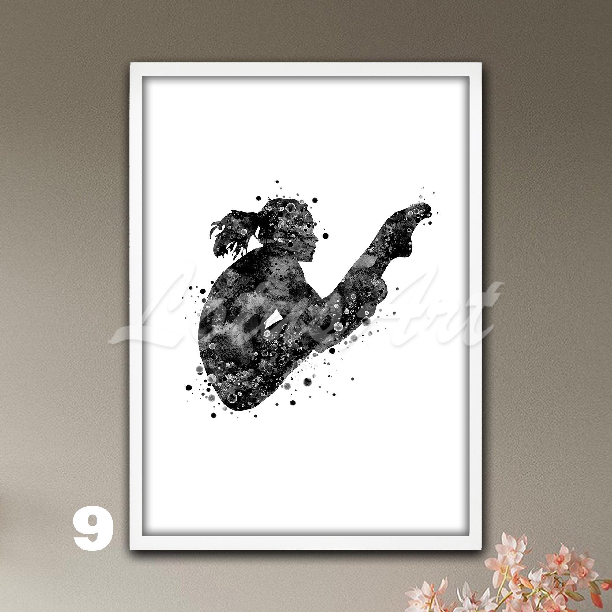Girl Springboard Diver Watercolor Wall Art Print: Swimmer Room Decor ...
