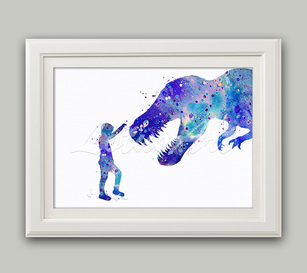 Boy and Dinosaur T-rex Wall Art Boy & Tyrannosaurus Rex - Etsy