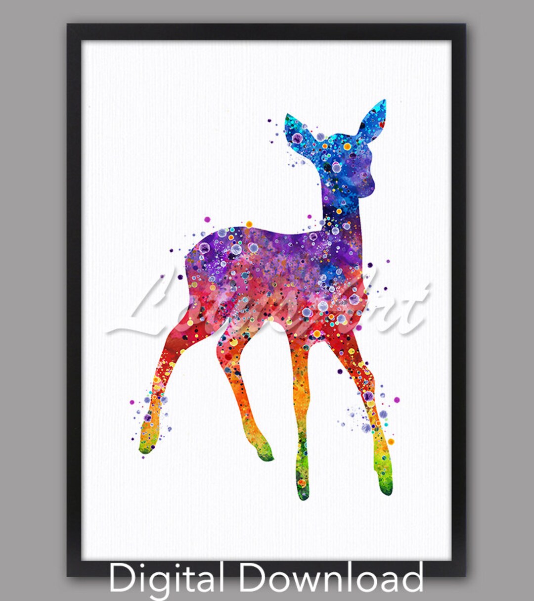 DIGITAL DOWNLOAD Doe Wall Art Wild Forest Animals Watercolor Print Doe ...