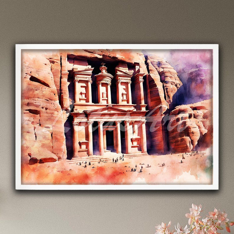 Petra Jordan Watercolor Art Print: Iconic Treasury Landmark Wall Poster ...