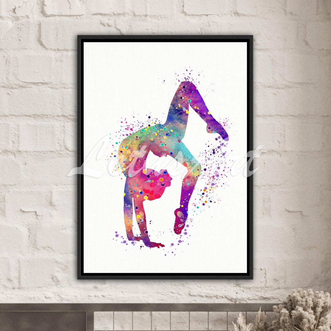 Gymnastics Girl Canvas Print, Watercolor Tumbling Art, Personalized ...