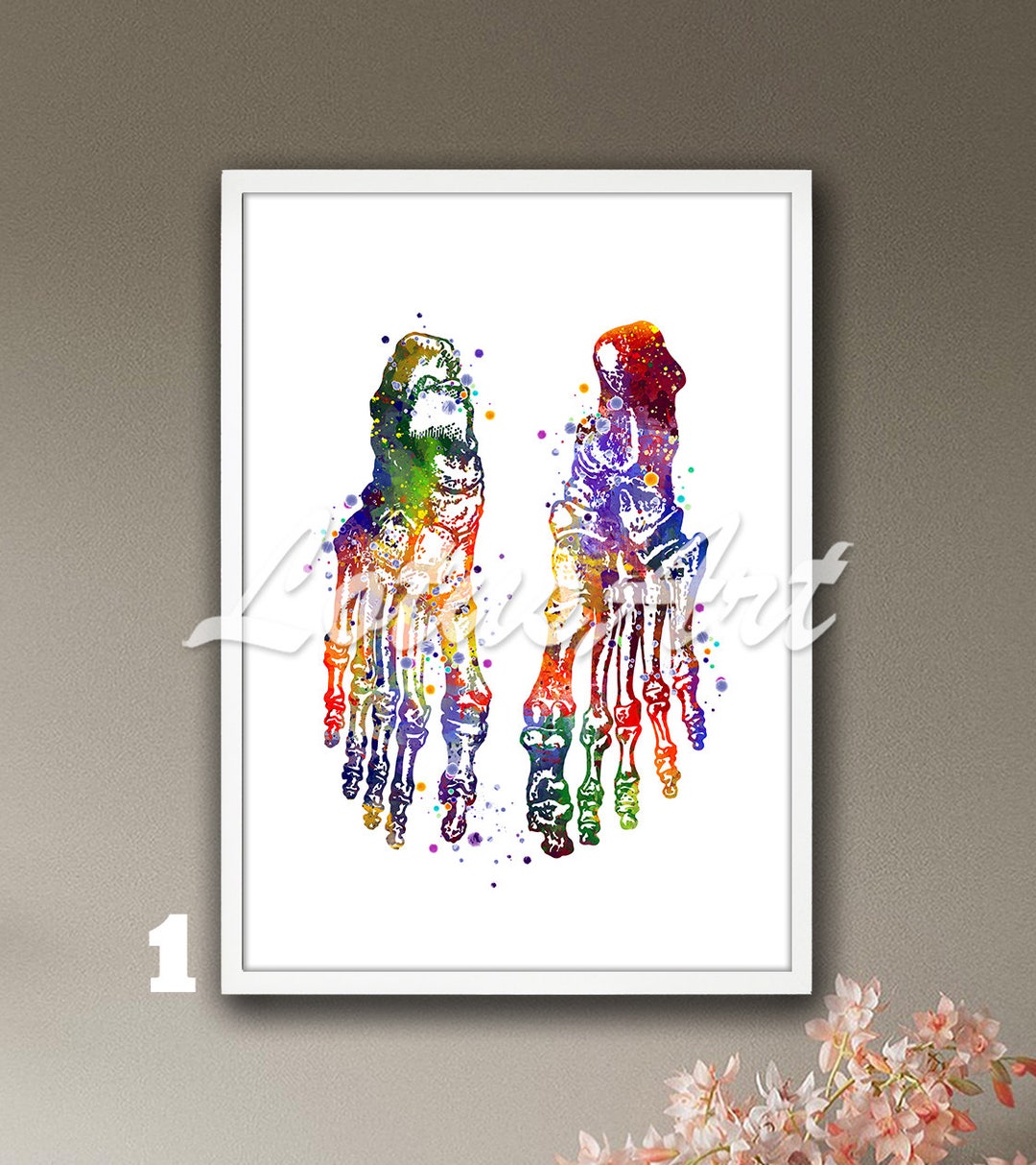 Human Feet Bones Watercolor Art Print Foot Anatomy Framed Poster Clinic ...