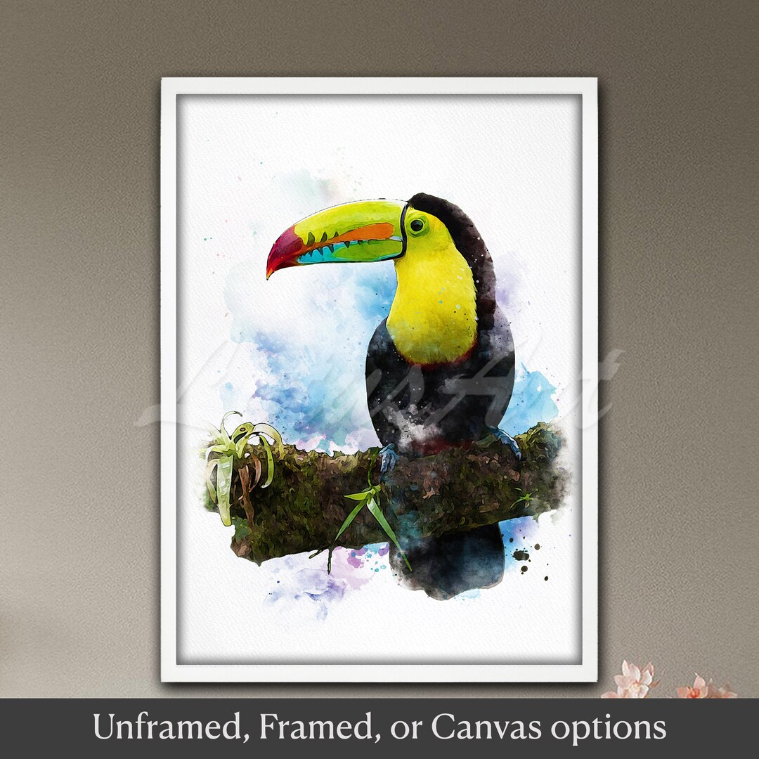 Toucan Watercolor Print Bird Wall Decor Poster Personalised Gift Canvas ...