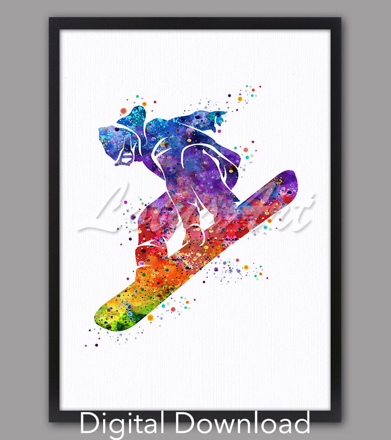 Snowboarding Girl Watercolor Art Print: Winter Sports Decor (digital ...