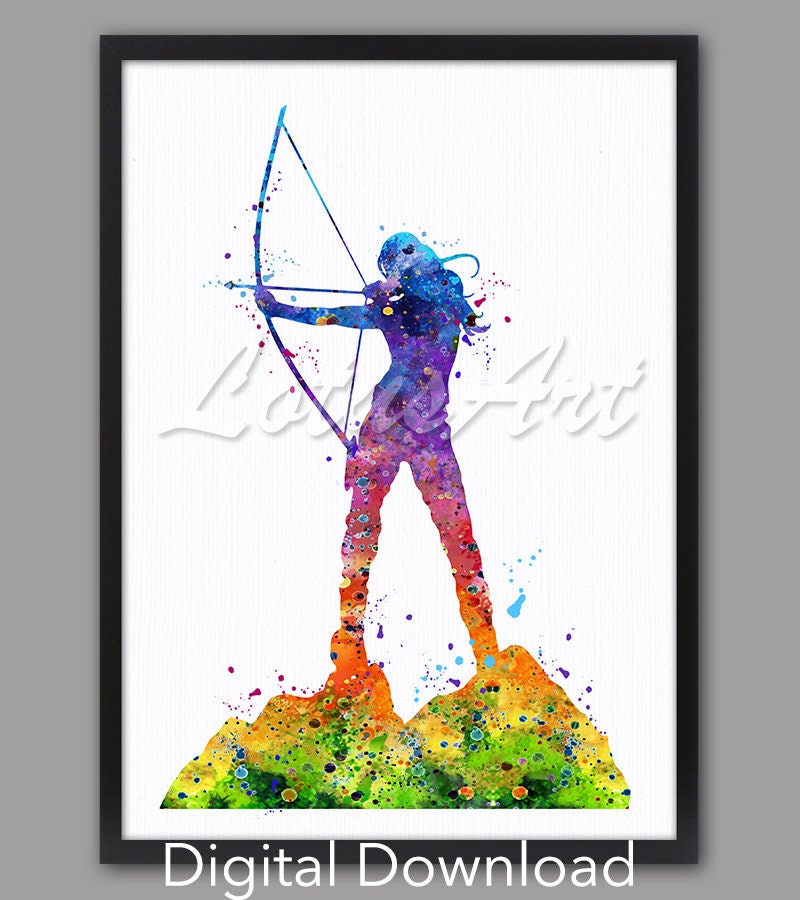 DIGITAL DOWNLOAD Archery Girl Watercolor Print Sports Wall Art | Etsy