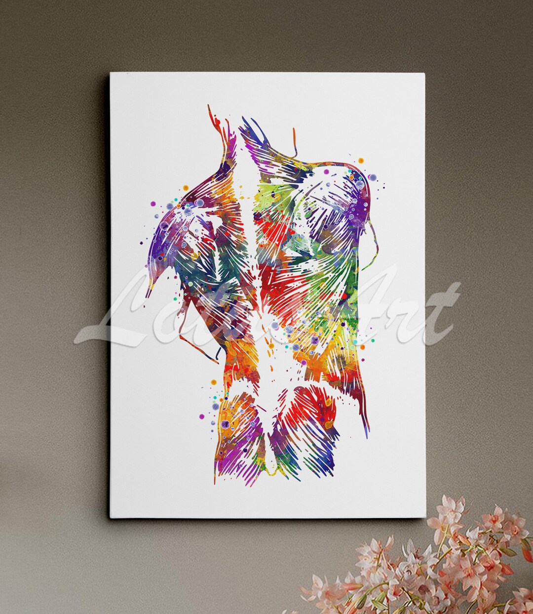Human Back Muscles Anatomy Art Watercolor Canvas Print Medical Clinic ...