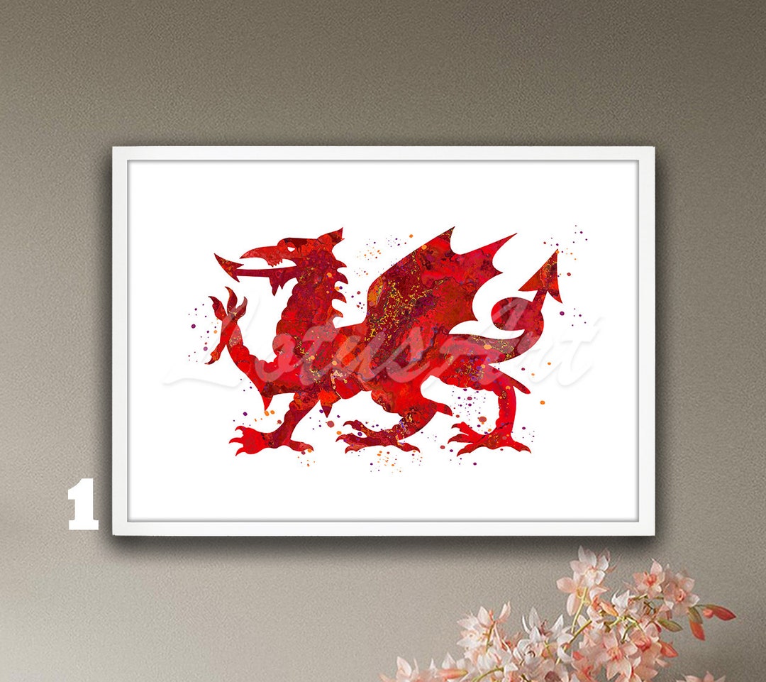 Welsh Dragon Wall Art Watercolor Print Personalised Gift - Etsy
