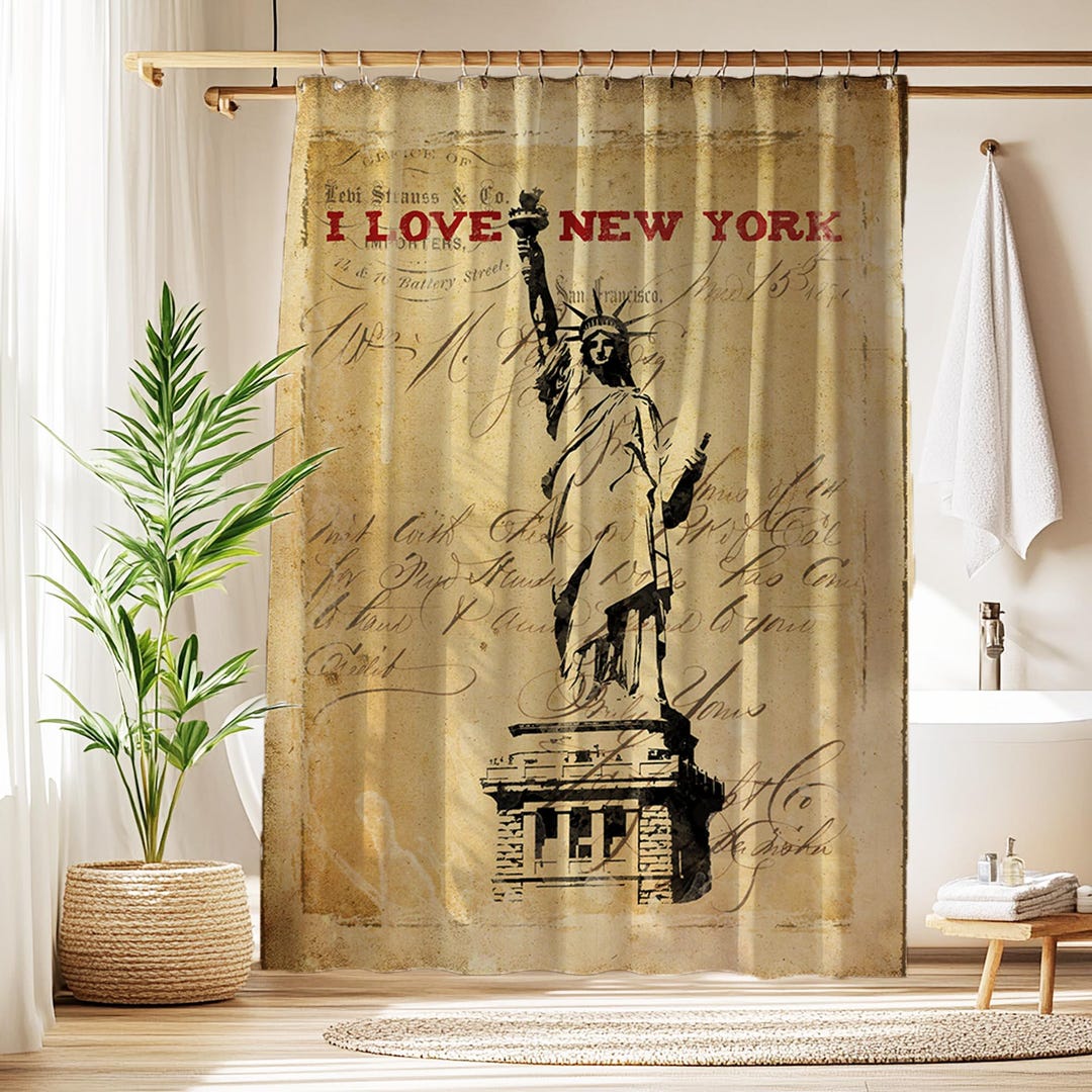 Statue of Liberty Vintage Style Shower Curtain: Rustic NYC Landmark ...