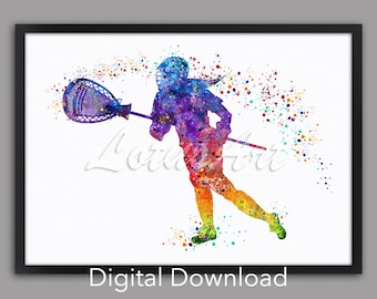 DIGITAL DOWNLOAD Girl Lacrosse Wall Art Watercolor Painting | Etsy