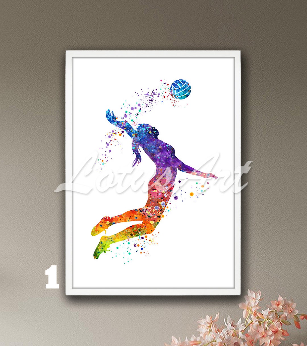 Volleyball Female Wall Art Watercolor Print Painting Sports Poster Home ...