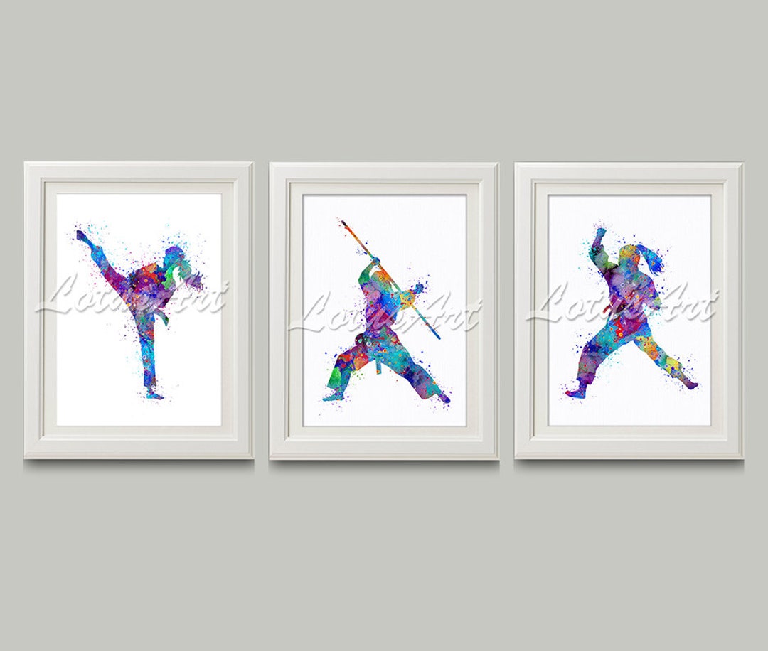 Set of 3 Girls Karate Bo Staff Wall Art Watercolor Prints - Etsy