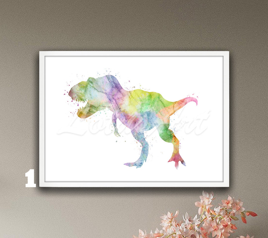 T-rex Dinosaur Wall Art Watercolor Print Nursery Wall Decor - Etsy