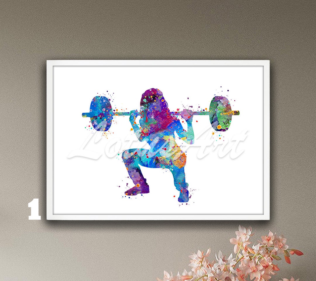Girl Fitness Squat Wall Art Framed Watercolor Print Sports Nursery ...