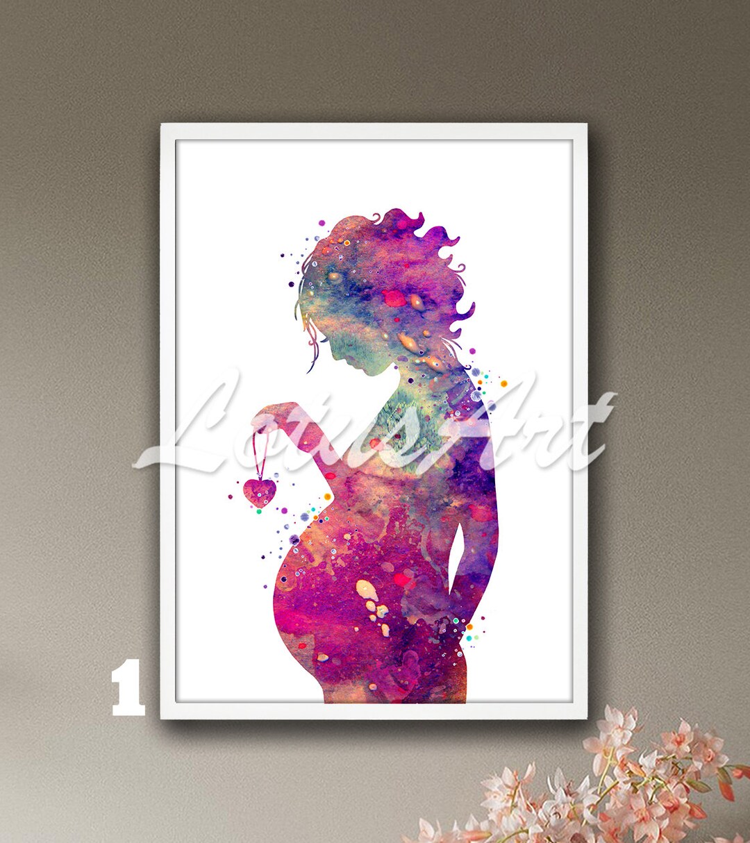 Pregnant Watercolor Print Framed Pregnancy Childbirth New Mum ...