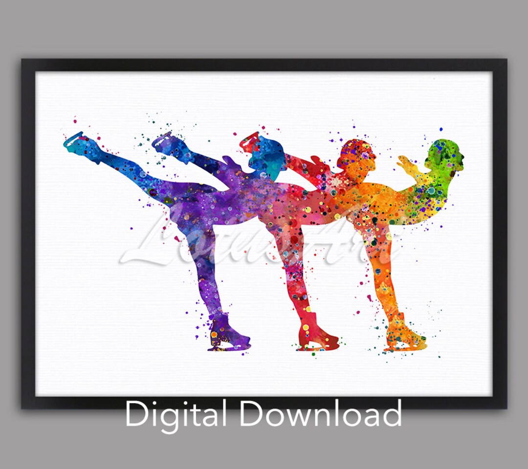 Synchronized Ice Skating Watercolor Print: Colorful Winter Sports ...