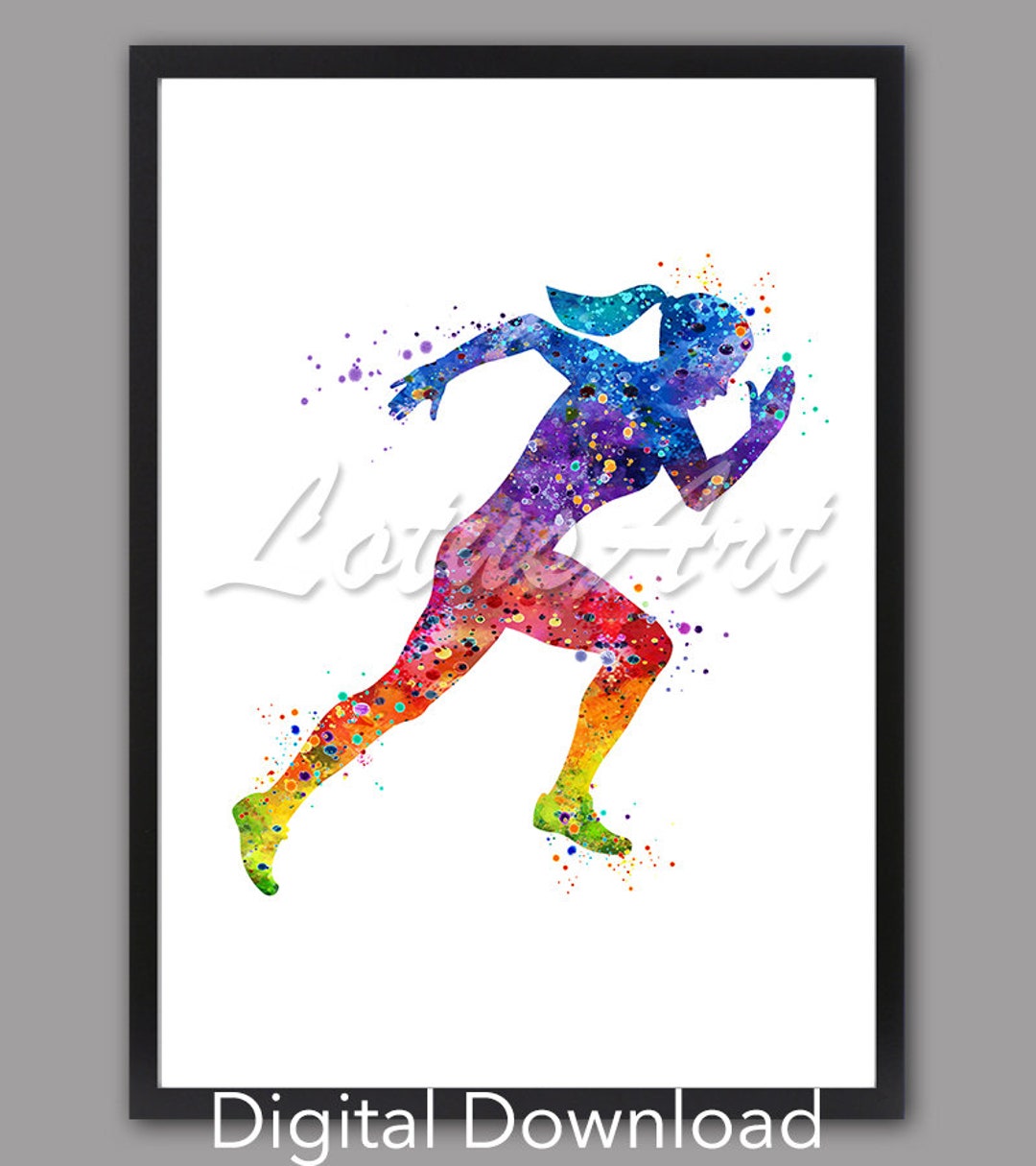 DIGITAL DOWNLOAD Girl Running Art Watercolor Print Sports Home Decor ...