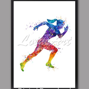 Girl Running Watercolor Art Print: Colorful Sports Decor (digital ...