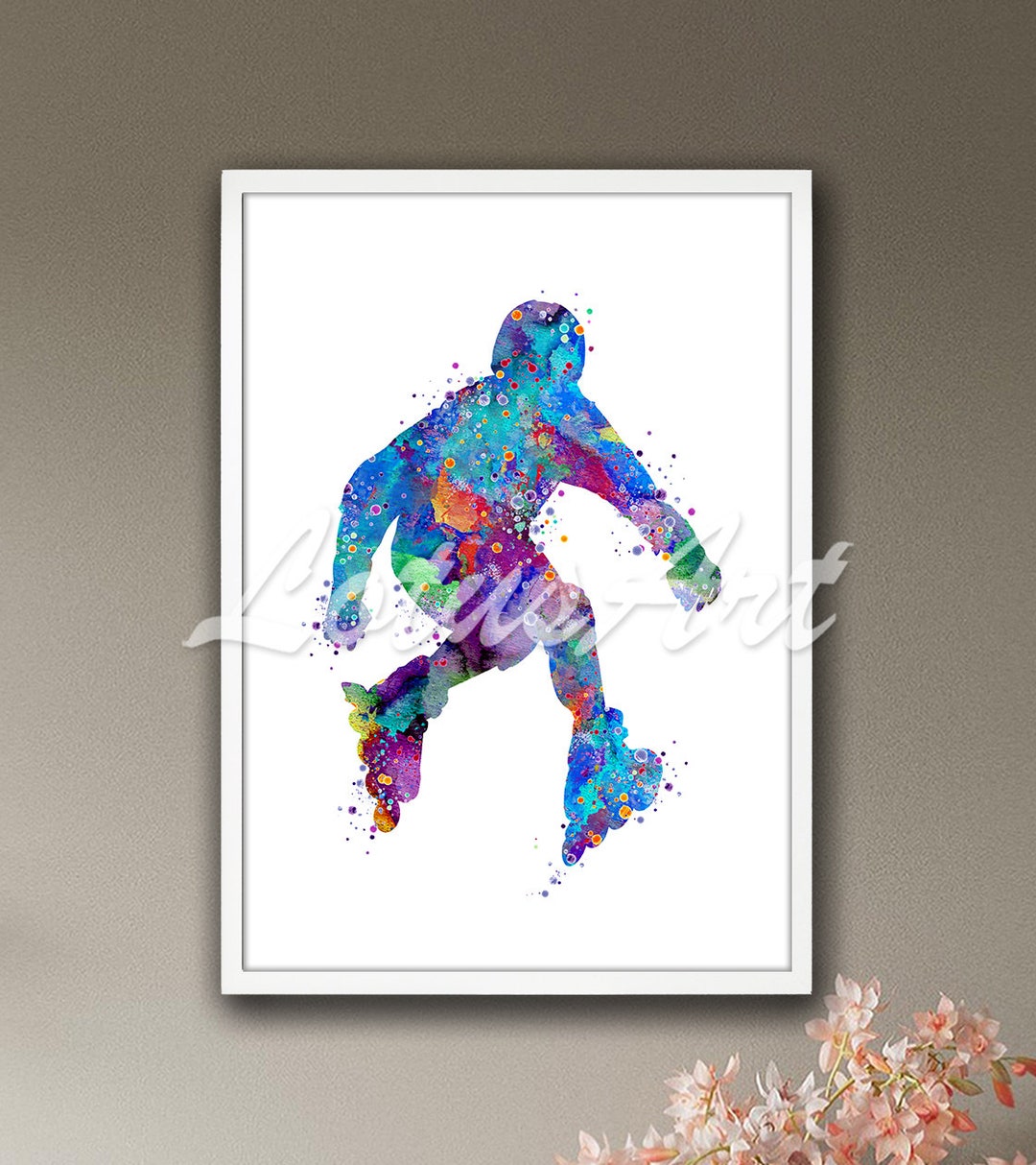Boy Rollerblading Wall Art Watercolor Print Street Sports Poster Boys ...