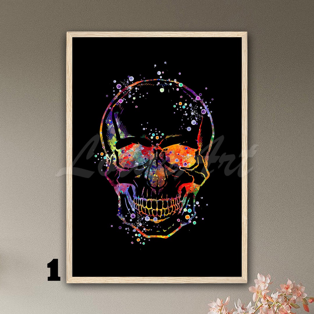 Skull Anatomy Black Background Art Decor Science Watercolor Framed ...