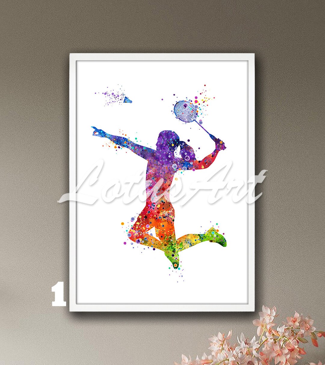 Badminton Female Player Watercolor Wall Art Print Nursery Art Painting ...
